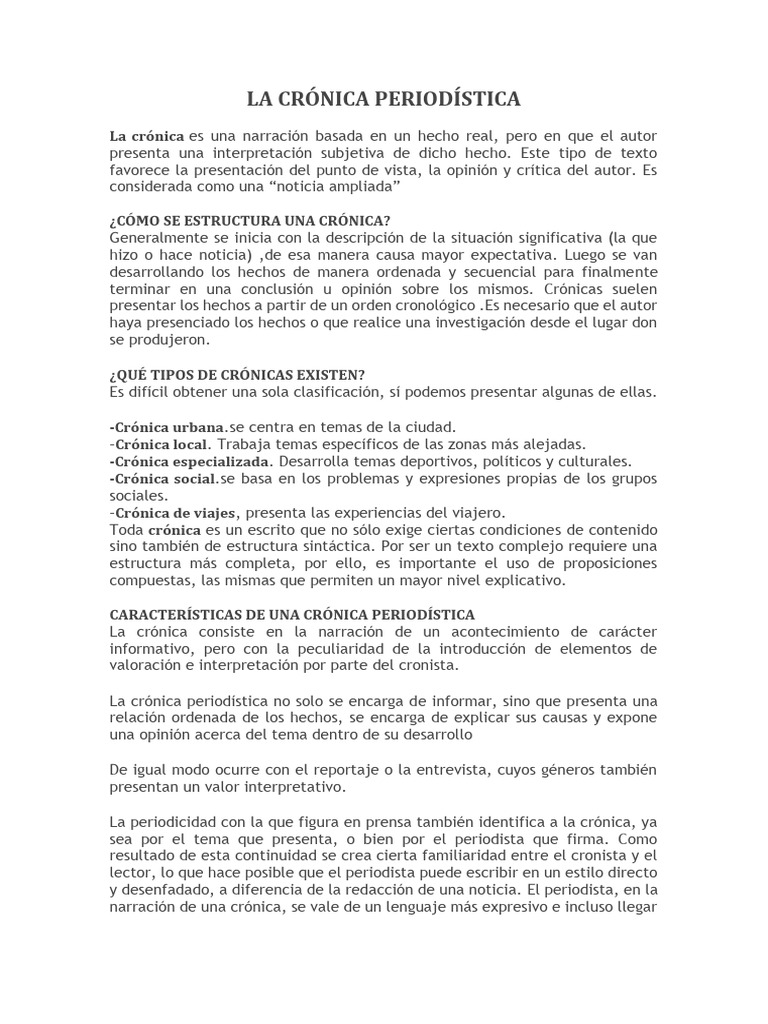 Crónica Periodística: Estructura y Tipos | PDF