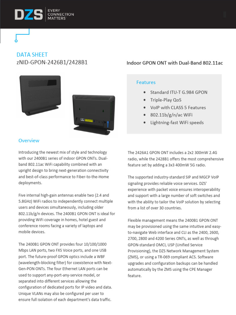 zNID-GPON-2428B1 Data Sheet | PDF | I Pv6 | Wi Fi