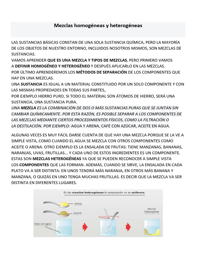 Tarea Mezclas Homogeneas Y Heterogeneas Pdf Mezcla Sustancias
