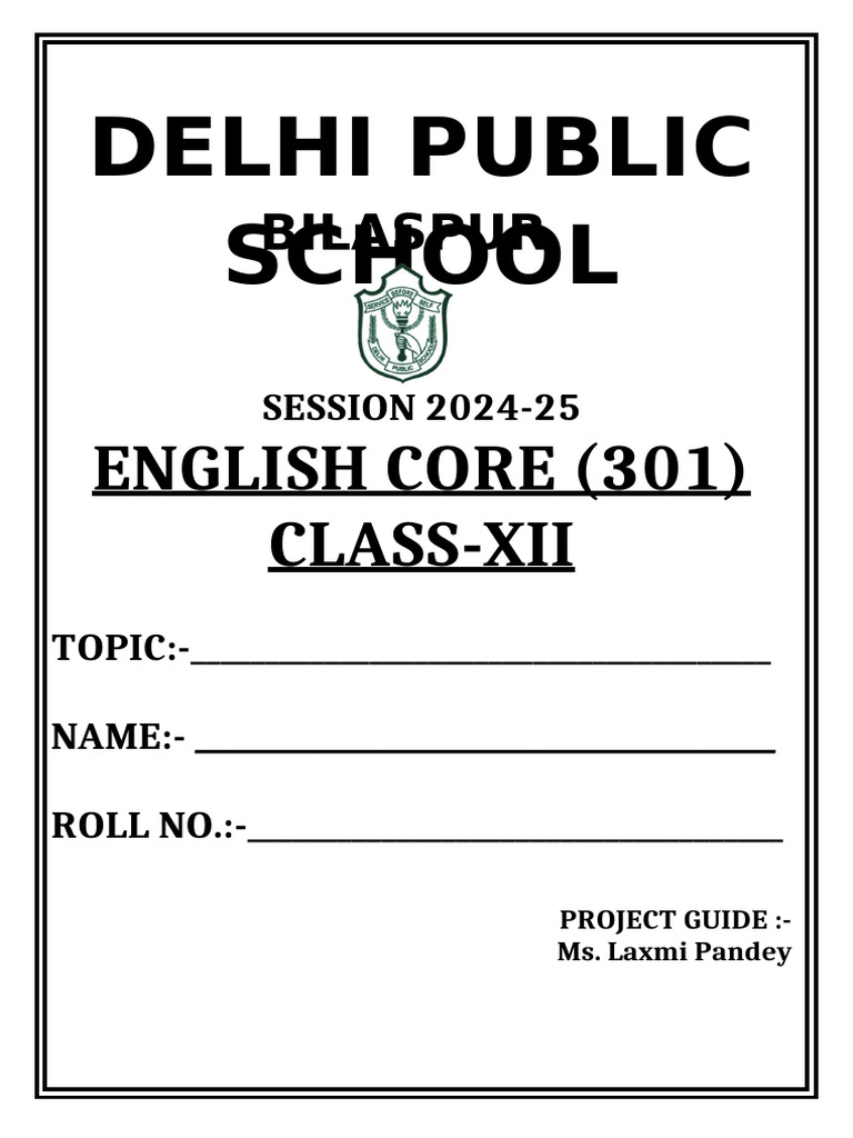 COVER PAGE-English Core Project (Word) | PDF