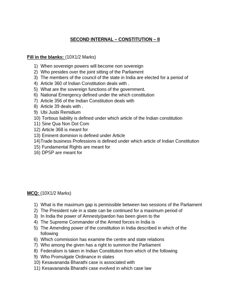 Second Internal - Law of Constitution IIb | PDF
