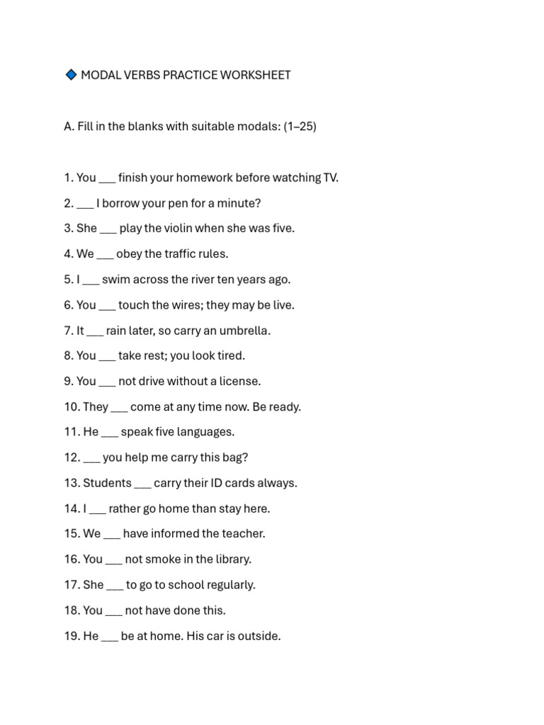 Modals Set Practice | PDF
