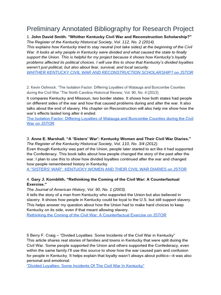 Annotated Bibliography on Kentucky's Civil War | PDF | American Civil ...