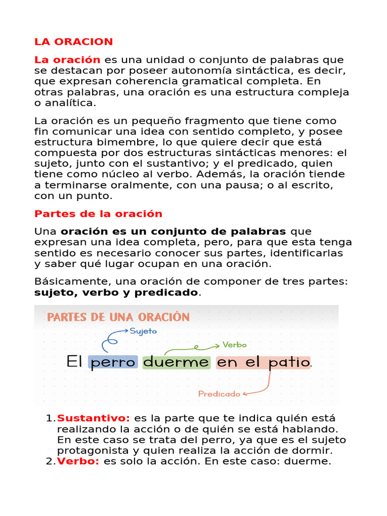 Partes de la Oración y su Estructura | PDF | Asunto (gramática ...