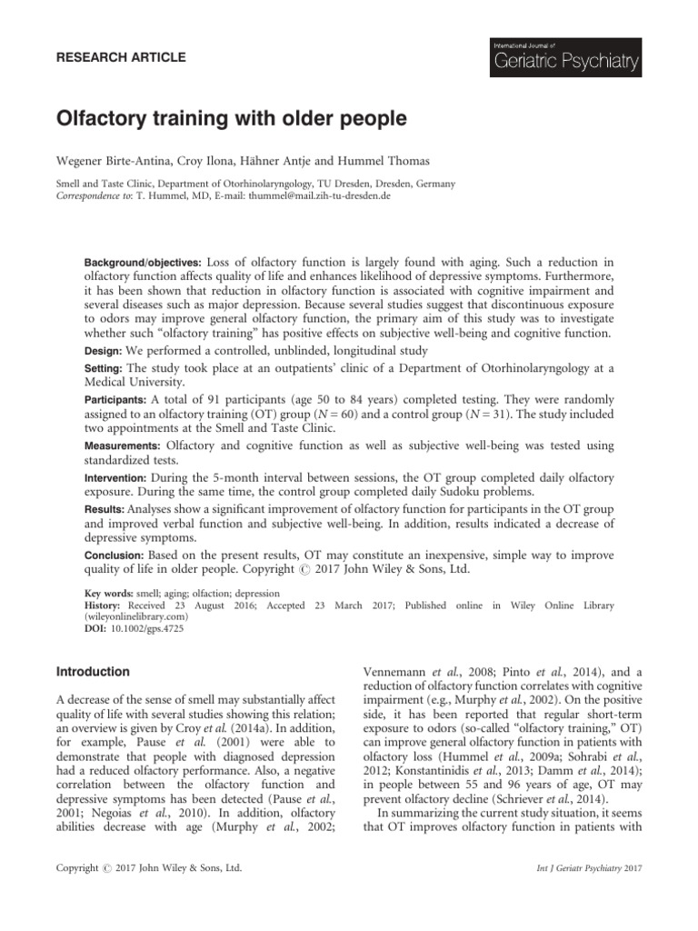 Olfactory Training Benefits for Seniors | PDF | Odor | Olfaction