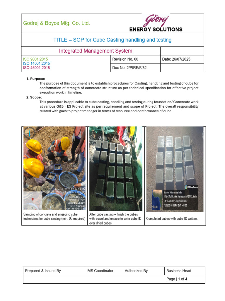 SOP for Cube Casting & Testing Process | PDF | Concrete | Mechanical ...