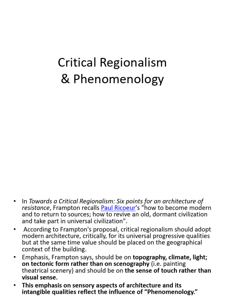 Frampton's Critical Regionalism Insights | PDF | Architectural Design ...