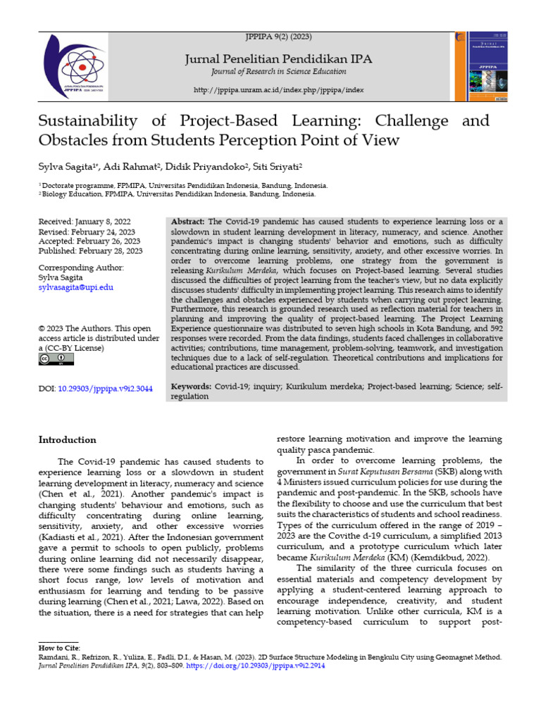 Sustainability of Project Based Learning | PDF | Learning | Cognition
