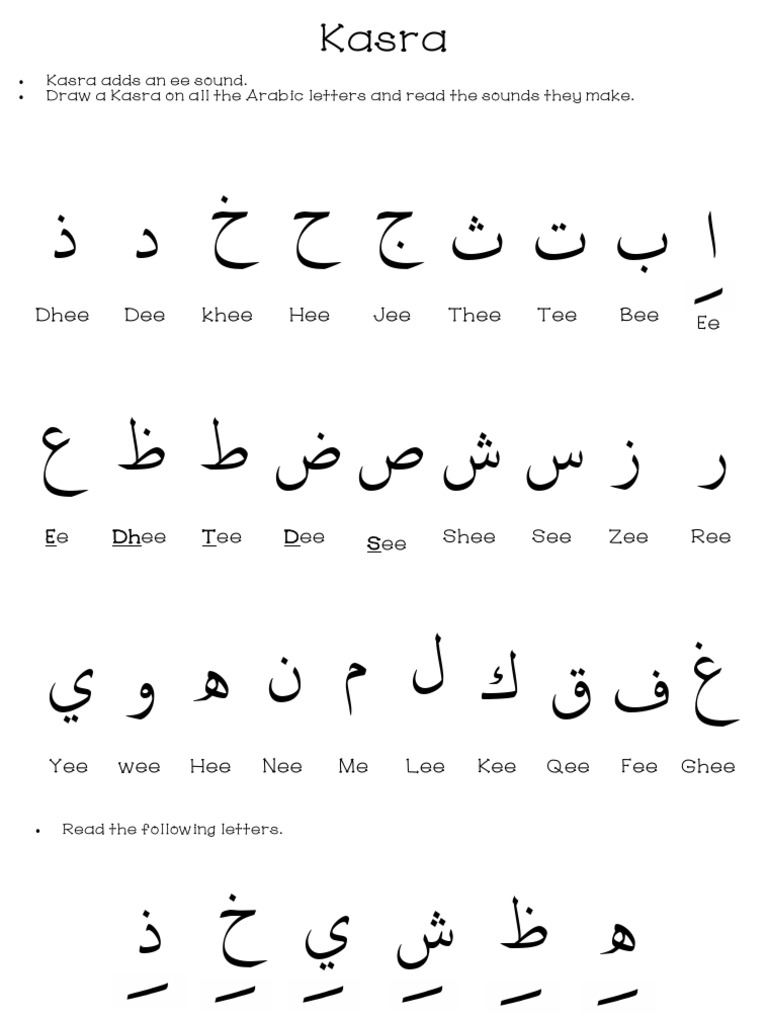 Arabic Letter Tracing: Kasra Sound | PDF