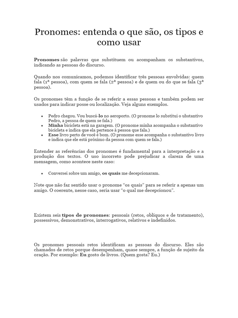 Estudo Sobre Pronomes | PDF | Pronome | Número gramatical