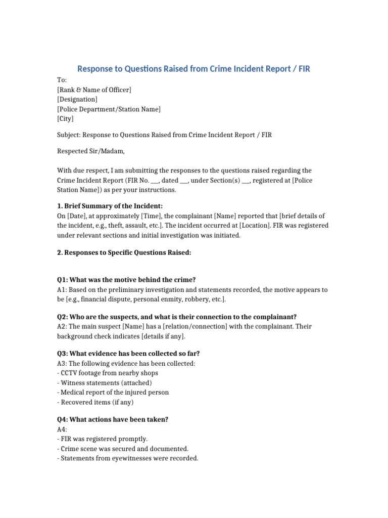 FIR Response to Crime Incident Inquiry | PDF