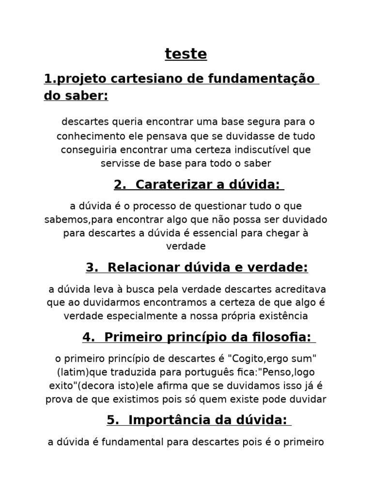 Resumo Filosofia | PDF | René Descartes | Metafísica
