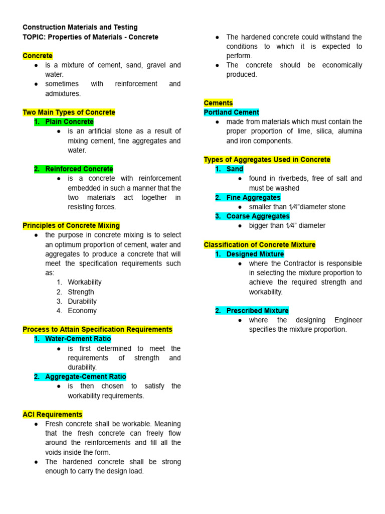 CMT-Properties of Materials - Concrete | PDF | Concrete | Cement