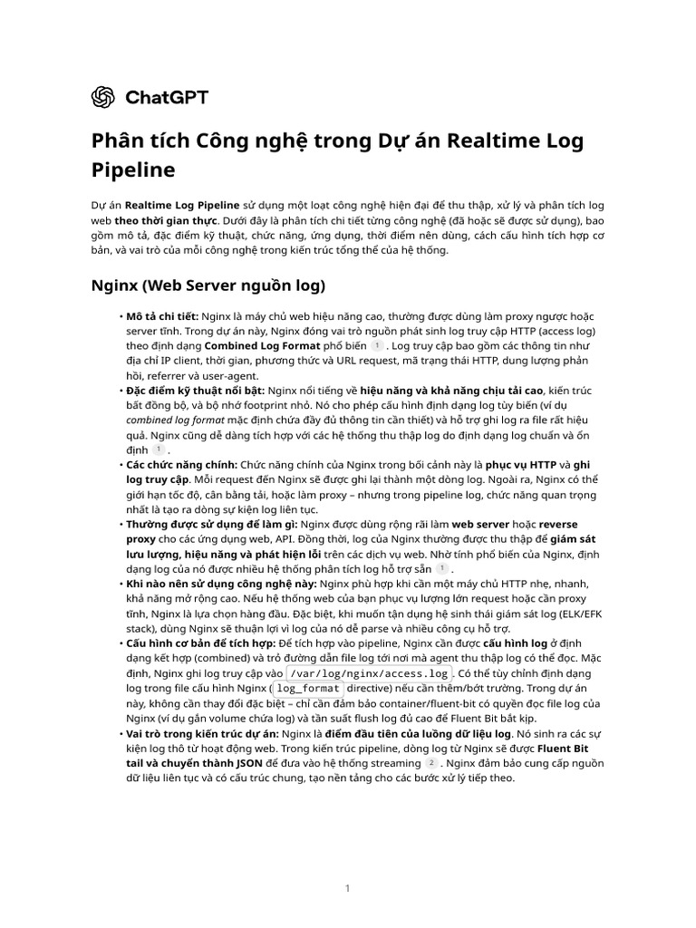 Phân Tích Công Nghệ Trong Dự Án Realtime Log Pipeline | PDF