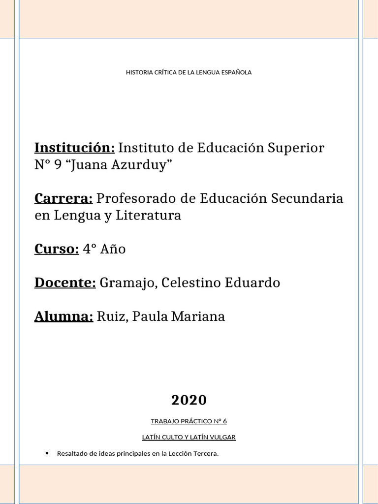 Latín Culto y Latín Vulgar | PDF | latín | Lengua española