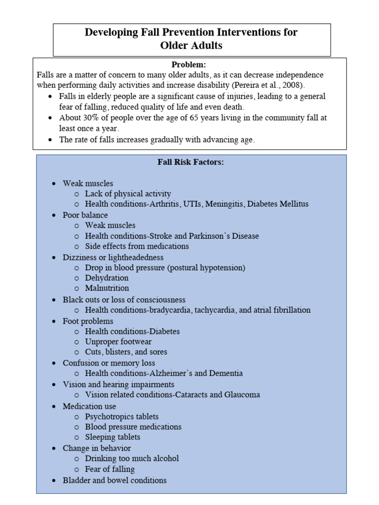 Fall - Fall Prevention Interventions | PDF | Balance (Ability ...
