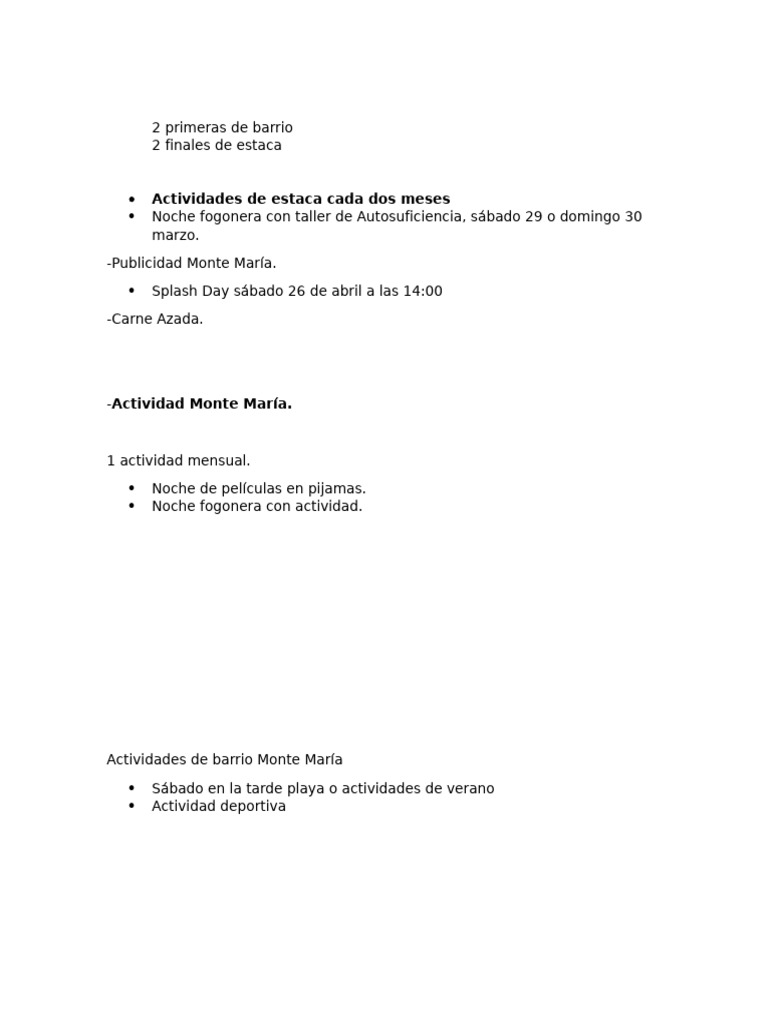 Actividades del Barrio Monte María 2024 | PDF