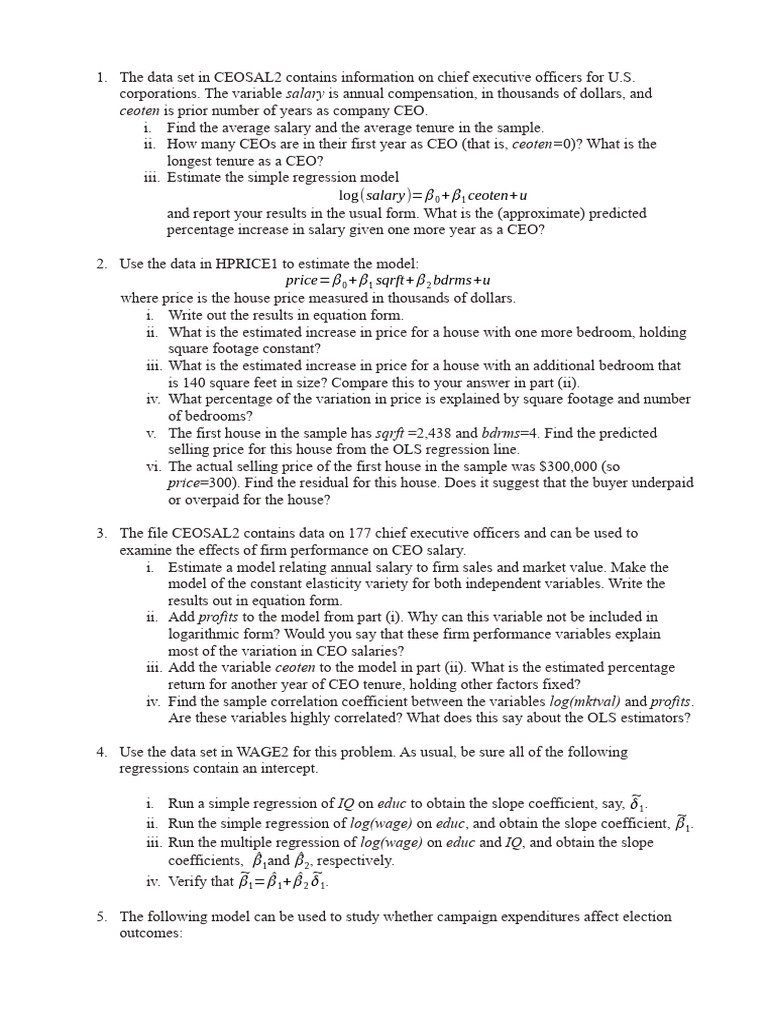 Practice Questions | PDF | Linear Regression | Regression Analysis