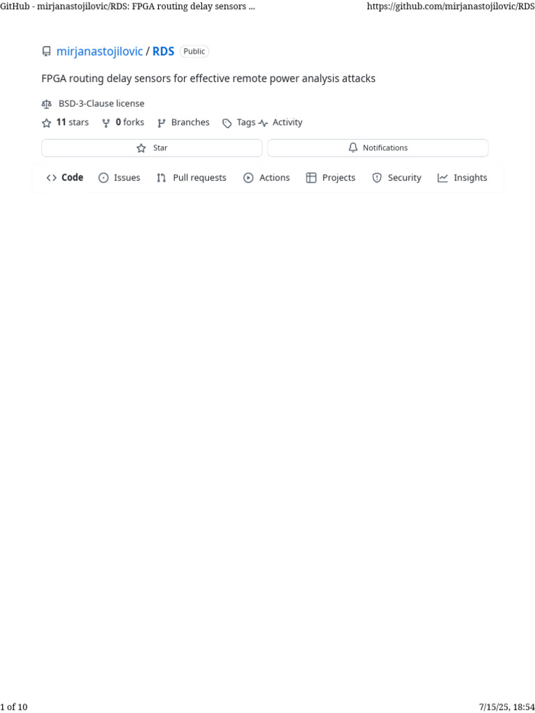 GitHub - Mirjanastojilovic - RDS - FPGA Routing Delay Sensors For Effective Remote Power ...
