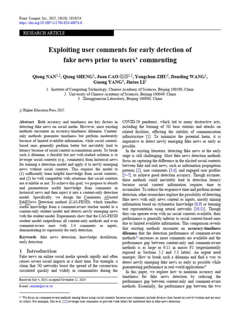 Early Fake News Detection via Comments | PDF | Information | Mean ...