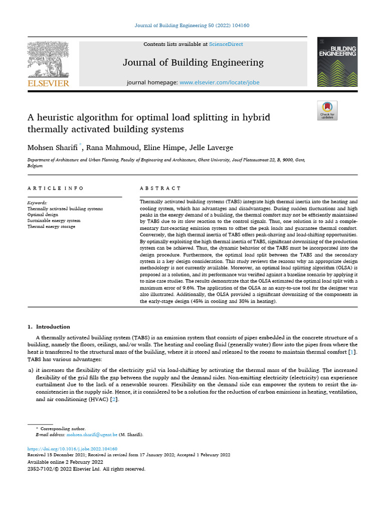 A Heuristic Algorithm For Optimal Load Splitting in Hybrid Thermally Activated Building Systems ...