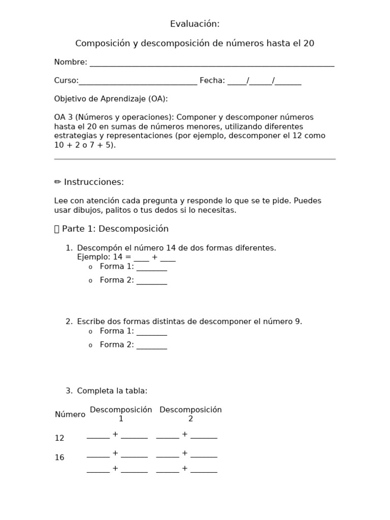Evaluación Mat Comp y Desc | PDF