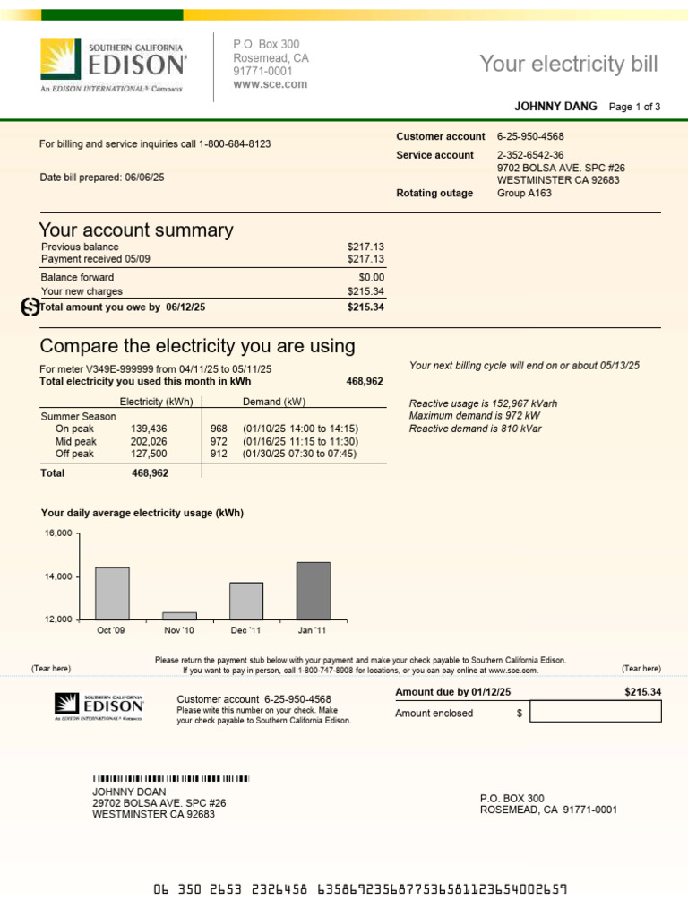 Johnny Doan Utility Bill | PDF | Cheque | Debit Card