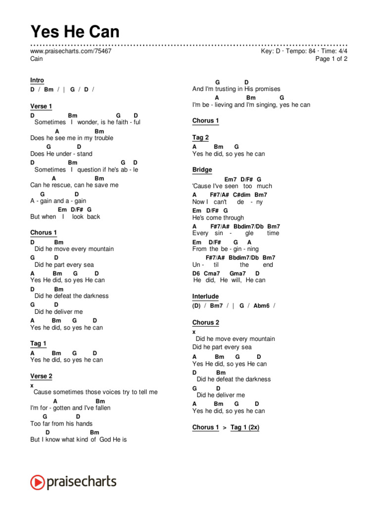Yes He Can: Chords and Lyrics | PDF | Musical Forms | Musical Compositions