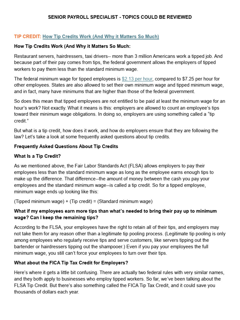 Types of Incomes and Tip Credit | PDF | Gratuity | Tax Deduction