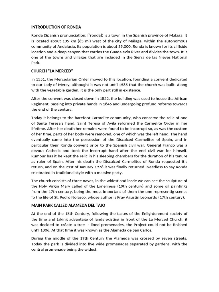 Introduction of Ronda | PDF | Bullfighting | Teresa Of Ávila