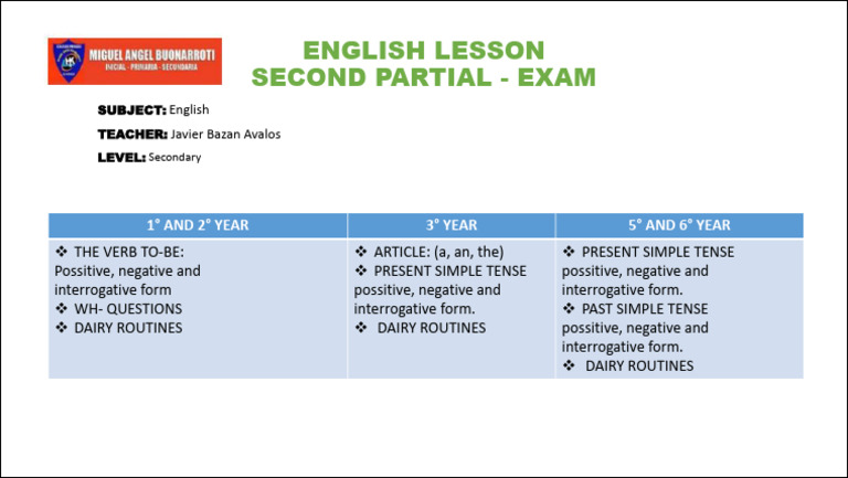 English Lesson - Secondary | PDF