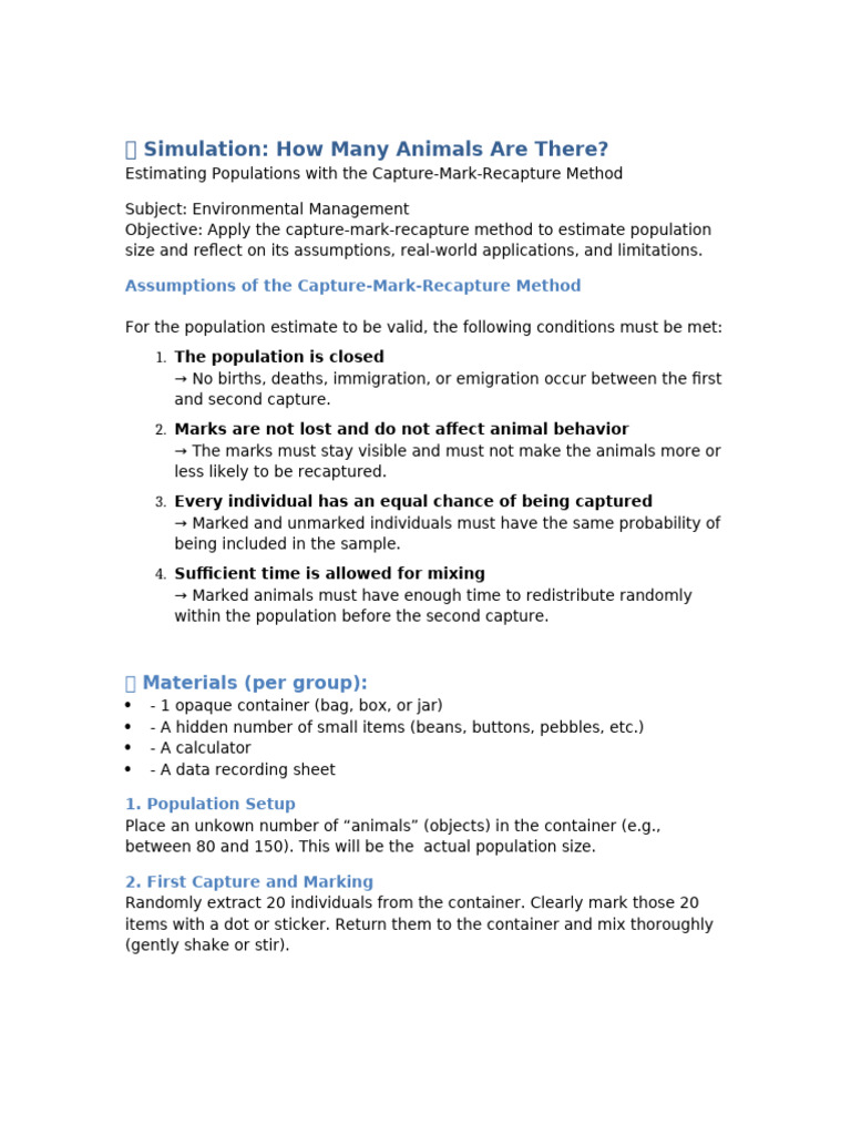 Estimating Animal Populations with Mark-Recapture | PDF | Sampling ...