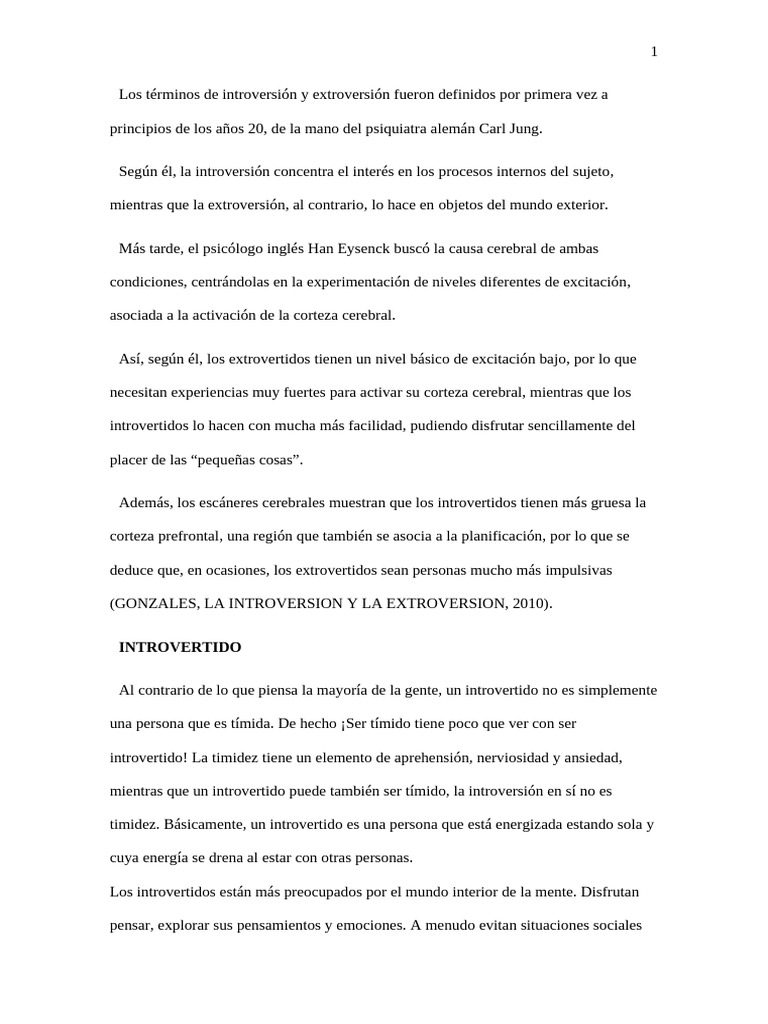 Los Términos de Introversión y Extroversión Fueron Definidos Por Primera Vez a Principios de Los ...