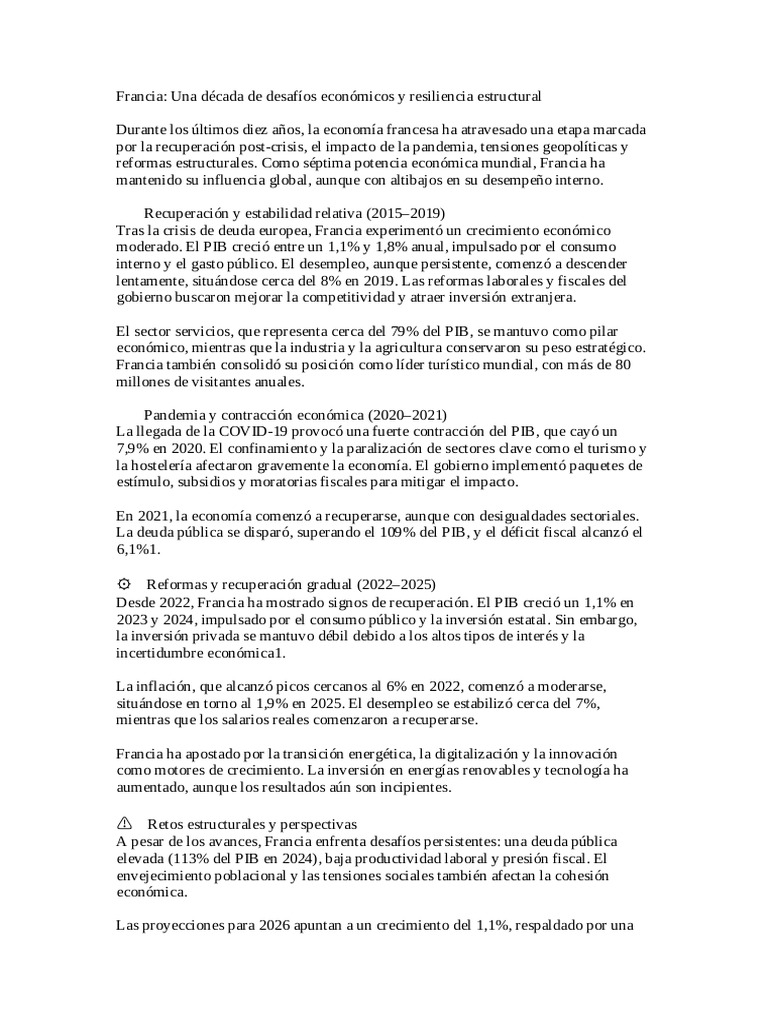 Economía francesa: retos y resiliencia | PDF | Francia | Balance ...