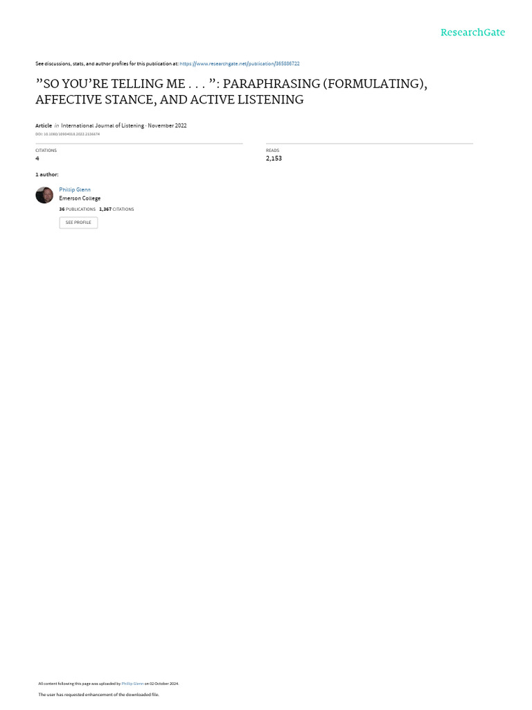 "So You'Re Telling Me - . - ": Paraphrasing (Formulating), Affective ...