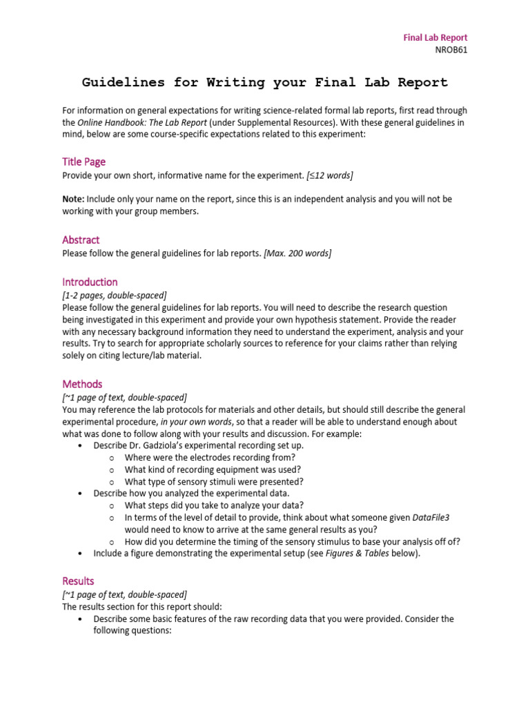 NROB61 Final Lab Report Guidelines | PDF | Experiment | Data