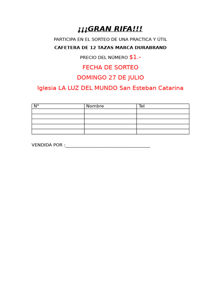 Lista de Rifas | PDF