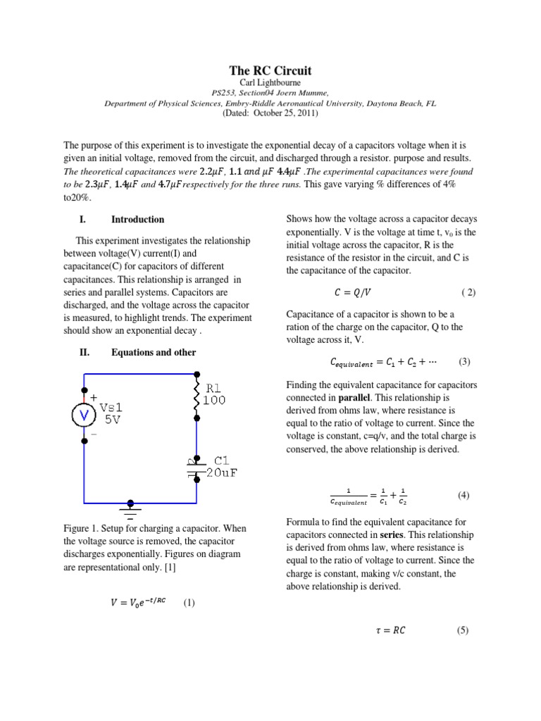 RC Circuit Voltage Decay Experiment | PDF | Capacitor | Physical Quantities