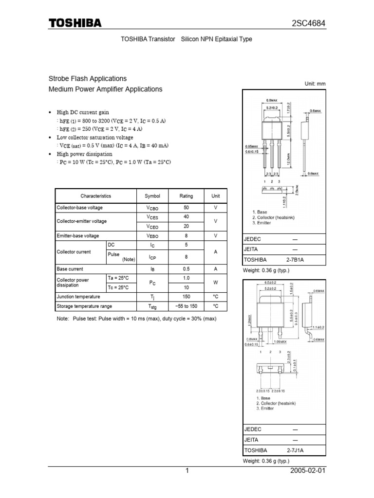 C4684 Toshiba | PDF | Bipolar Junction Transistor | Reliability Engineering