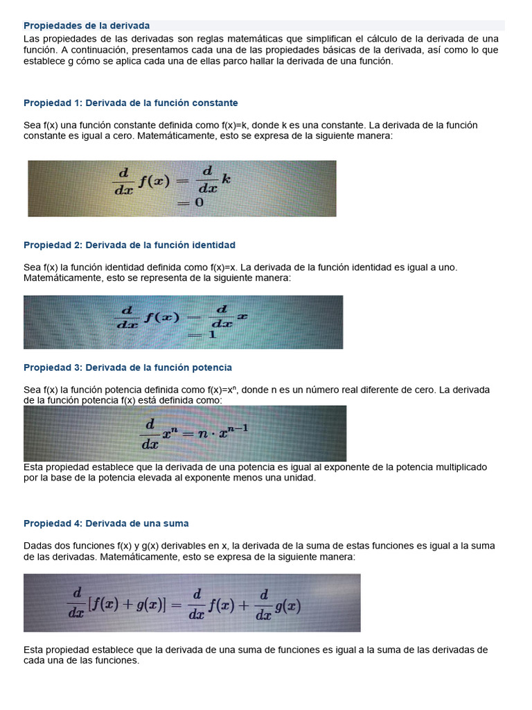 Propiedades básicas de la derivada | PDF | Exponenciación | Derivado
