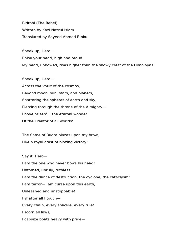 Bidrohi: The Rebel Poem Analysis | PDF | Shiva