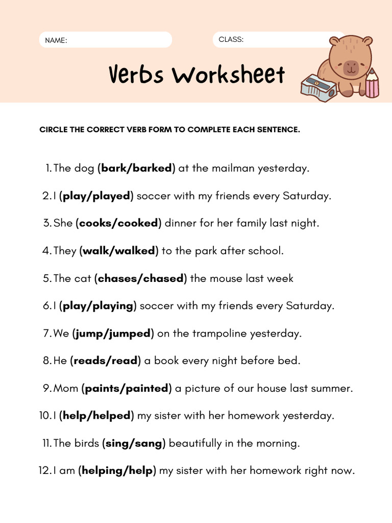 Choose The Correct Verb Worksheet in Orange and Brown Cute Style | PDF