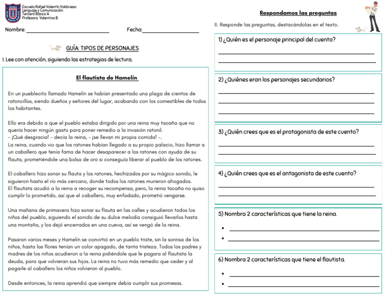Comprensión de Lectura - Tipos de Personaje | PDF