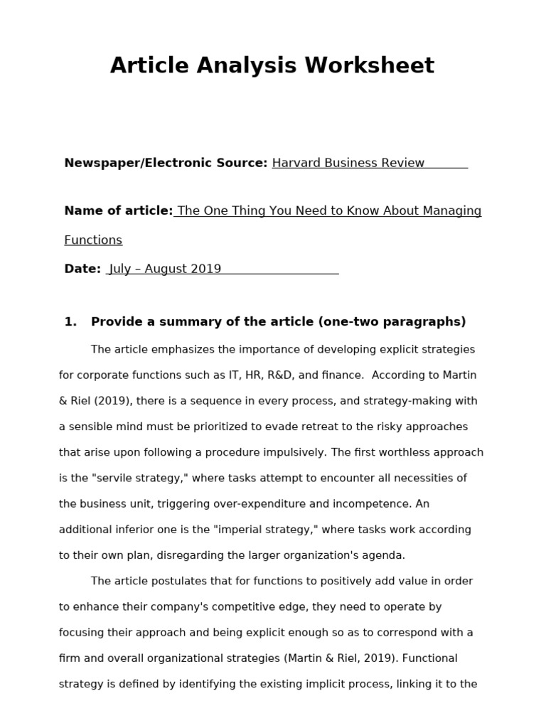 Article Analysis Worksheet .Edited | PDF | Strategic Management | Cognition