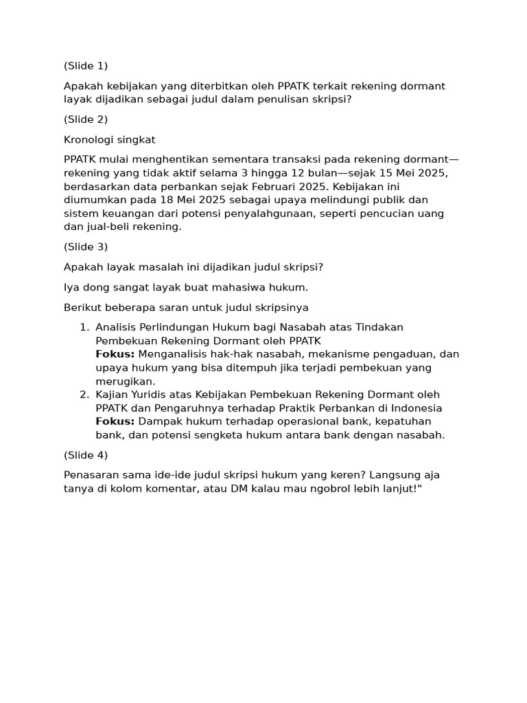 Kebijakan PPATK tentang Rekening Dormant | PDF