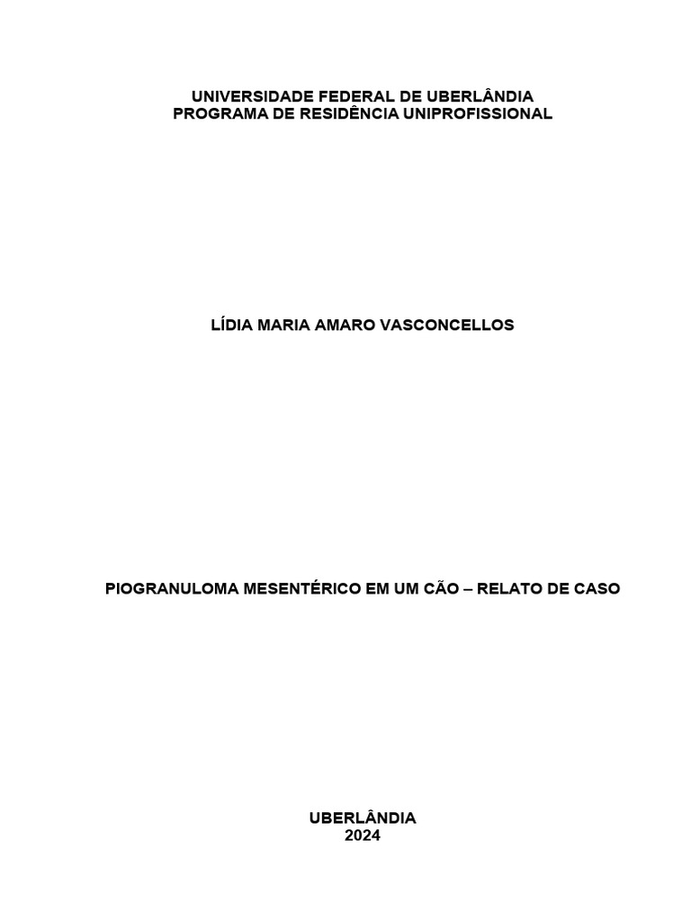Piogranuloma Mesentérico em Cão: Caso Clínico | PDF | Neoplasmas | Infecção