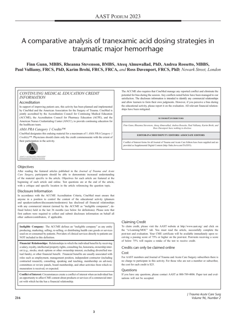 A Comparative Analysis of Tranexamic Acid Dosing.6 | PDF | Hemostasis ...
