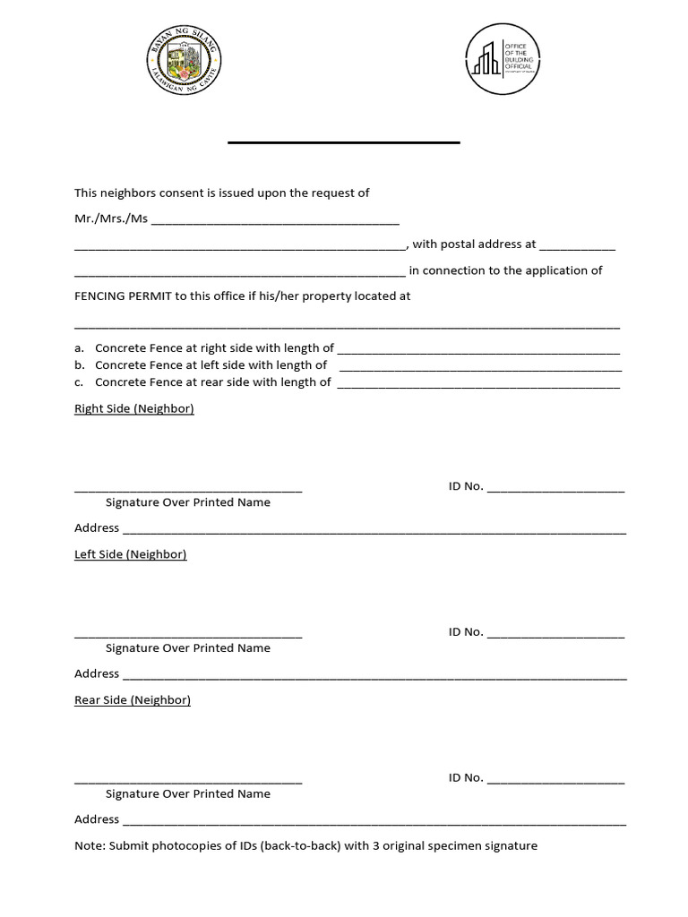 Neighbors Consent for Fencing Permit | PDF
