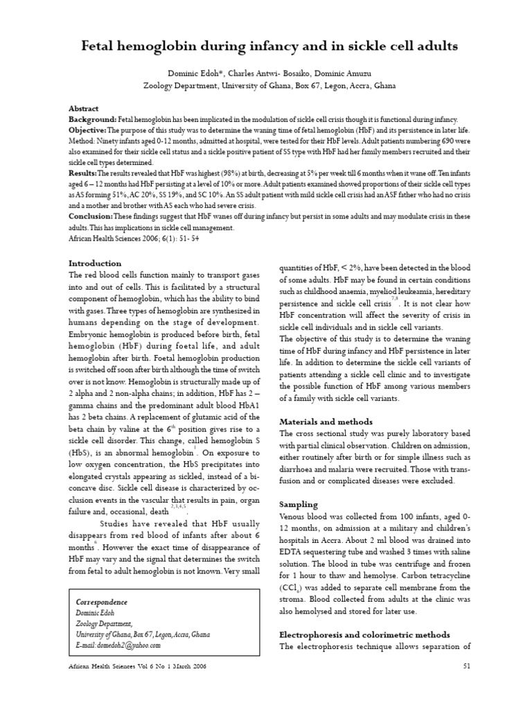 Fetal Hemoglobin Levels in Infants | PDF | Blood | Tissue (Biology)