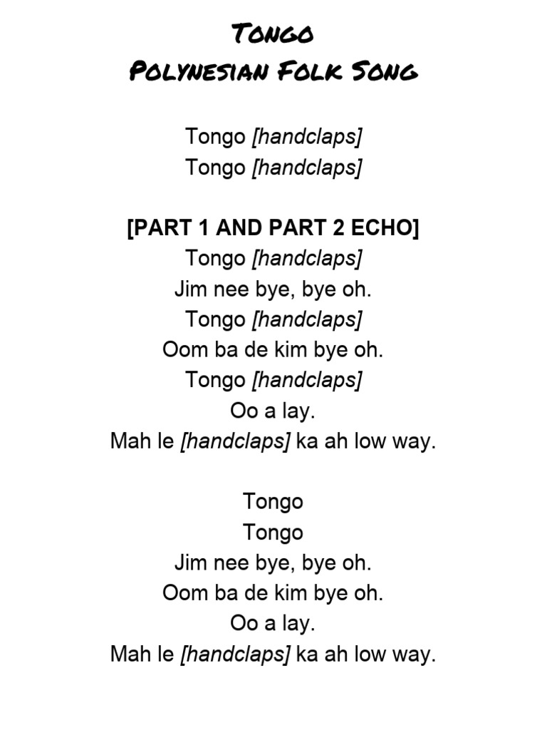 Tongo Polynesian Folk Song Lyrics | PDF
